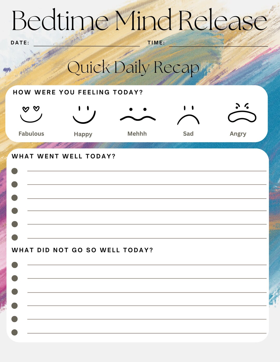 Bedtime Journal: Nightly Digital/printable- Paint - Etsy