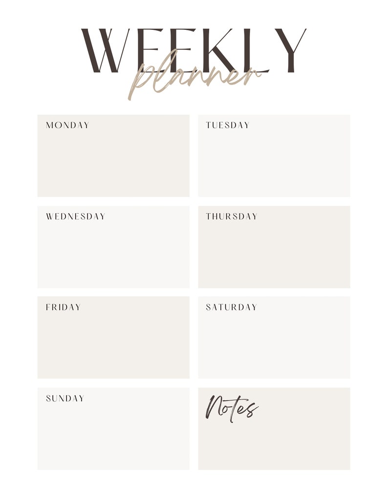 Weekly Planner Printable, Instant Download, Minimal Productivity ...