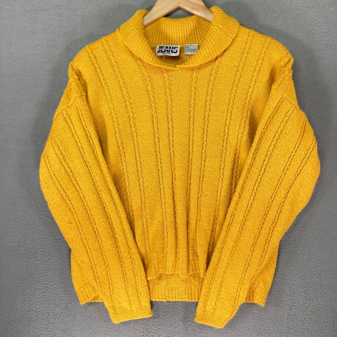 Vintage Yellow Acrylic Ribbed Mock Neck Sweater Size L Midwestern Jeans ...