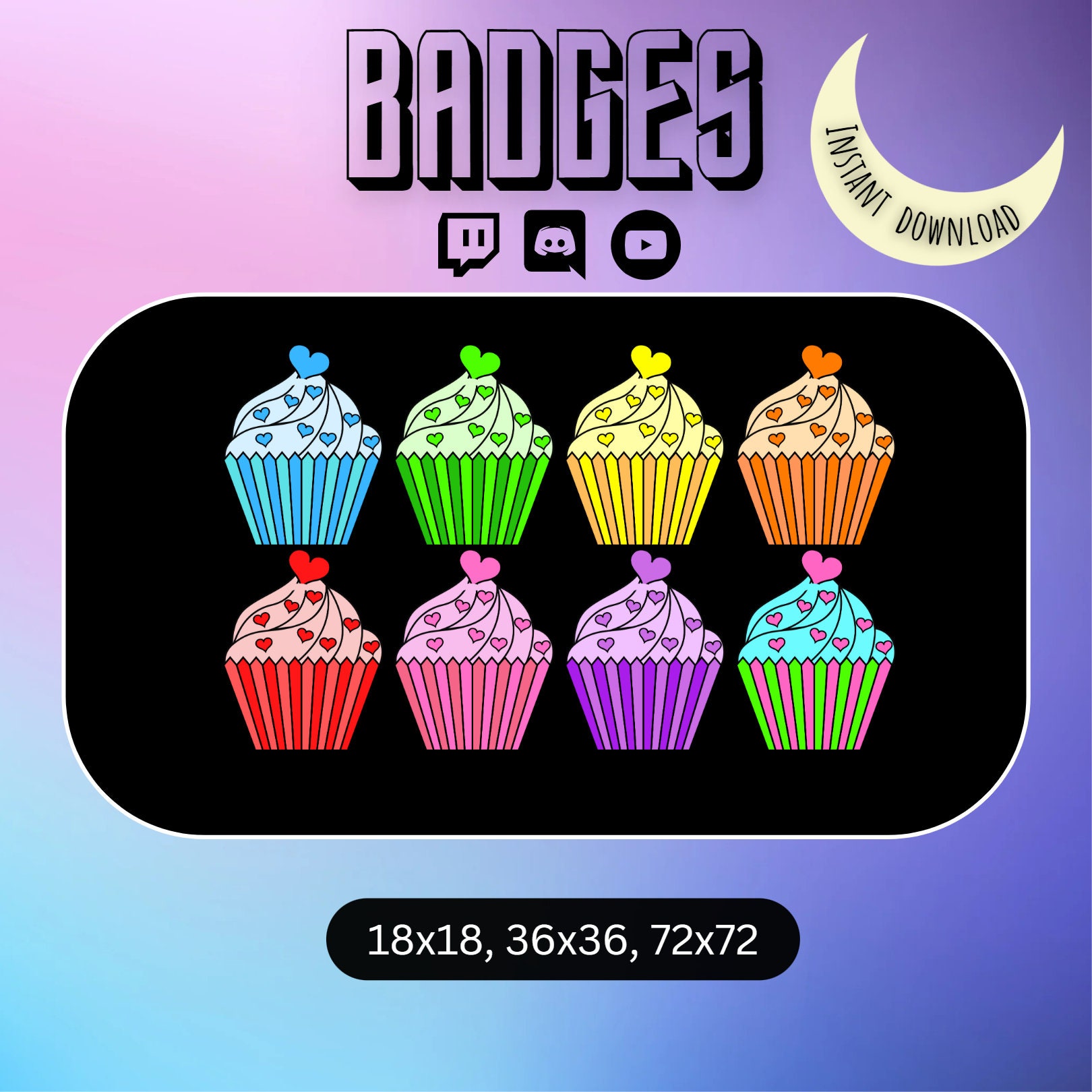 Cupcake Badges for Twitch Discord Youtube - Etsy