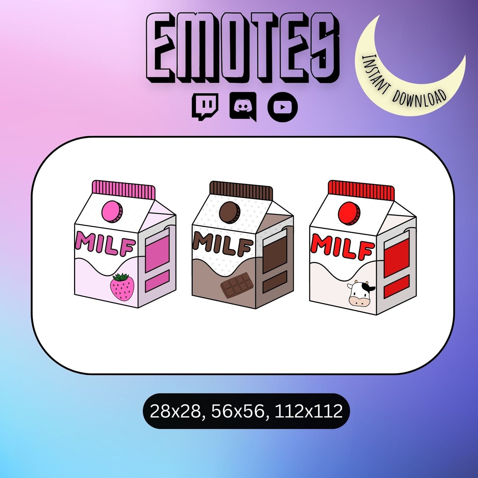 Milf Milk Carton Emotes | Twitch | Discord | KICK | Youtube - Etsy