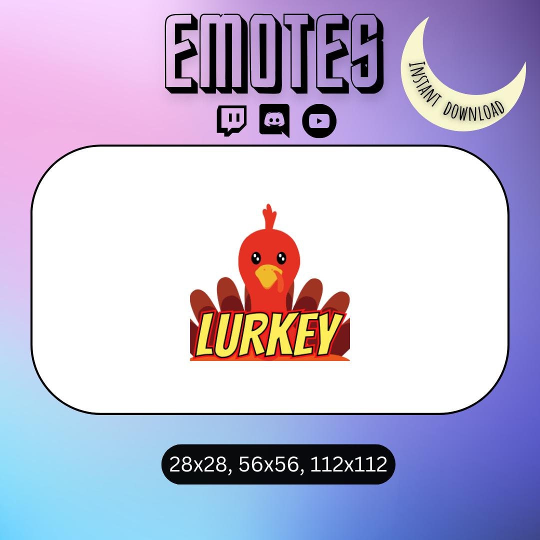 Lurkey Turkey Thanksgiving Emote | Twitch | Discord | KICK | Youtube - Etsy
