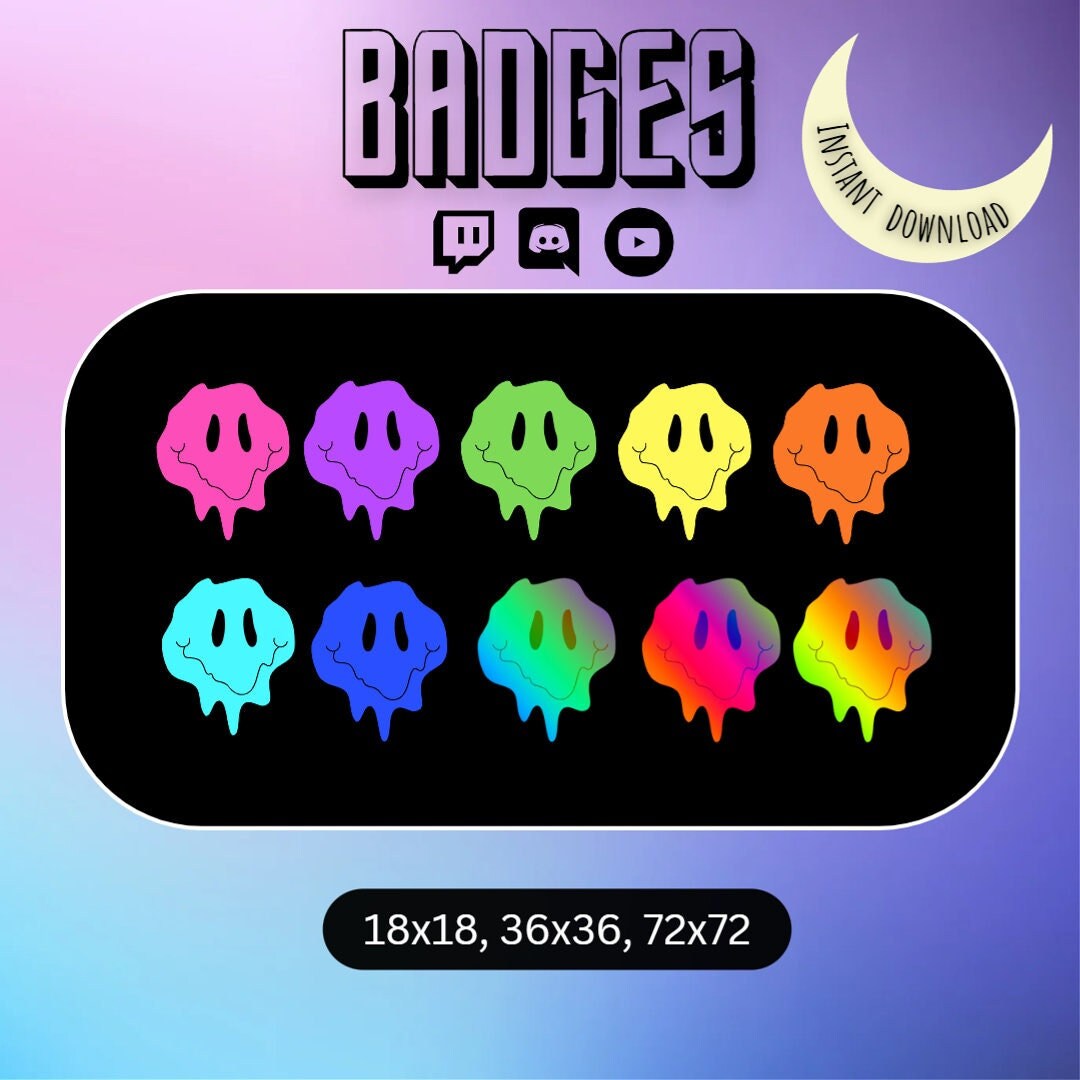 Melted Smile Face Badge | Twitch | Discord | Youtube - Etsy