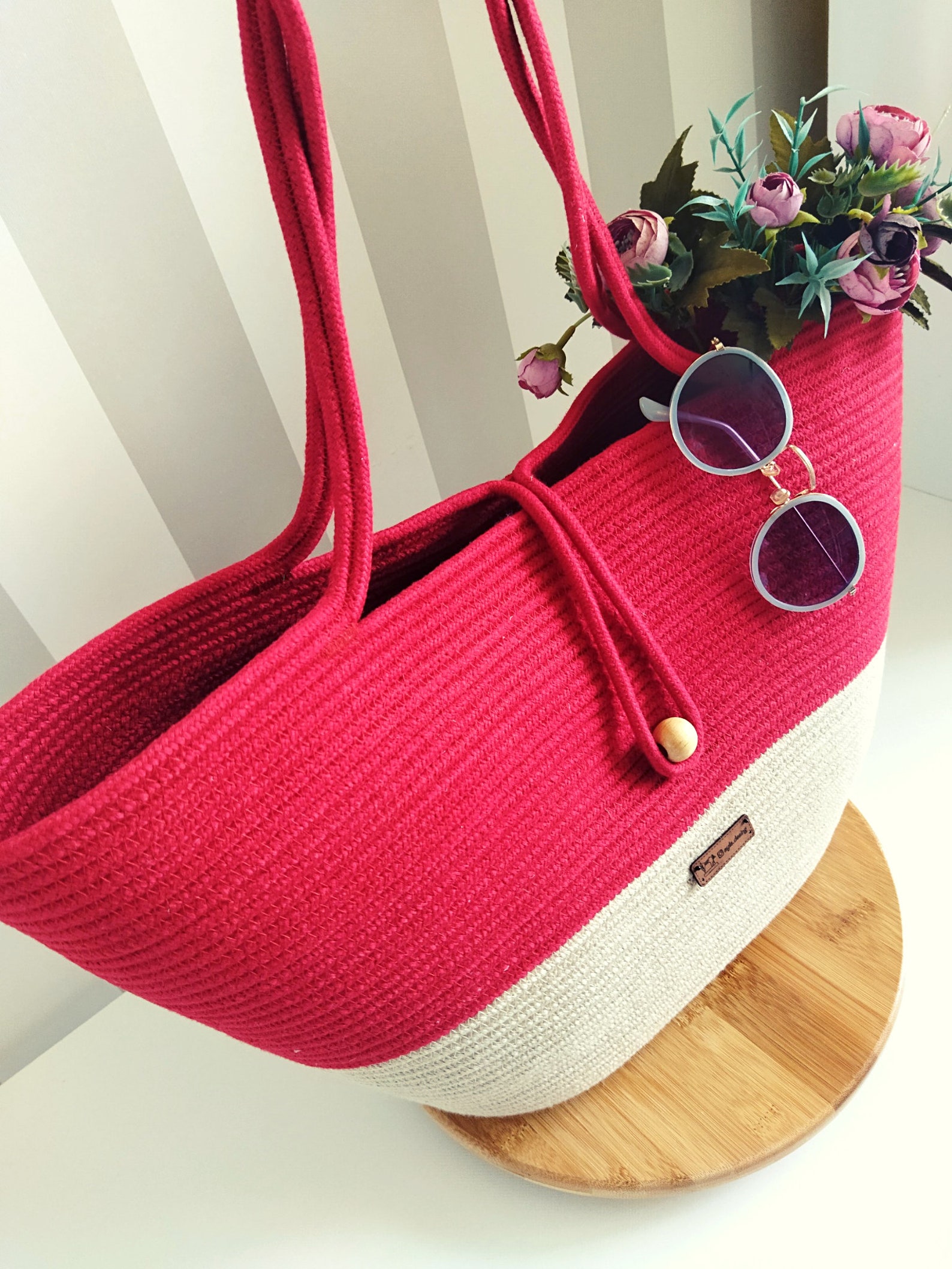 Red Bag, Rope Bag, Beach Bag , Shoulder Bag, Handmade - Etsy