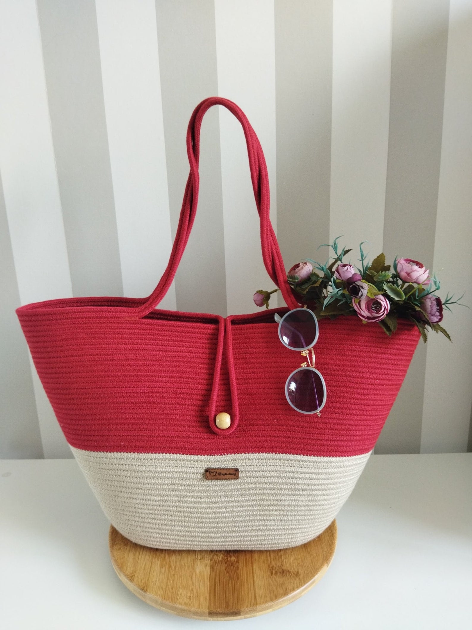 Red Bag, Rope Bag, Beach Bag , Shoulder Bag, Handmade - Etsy