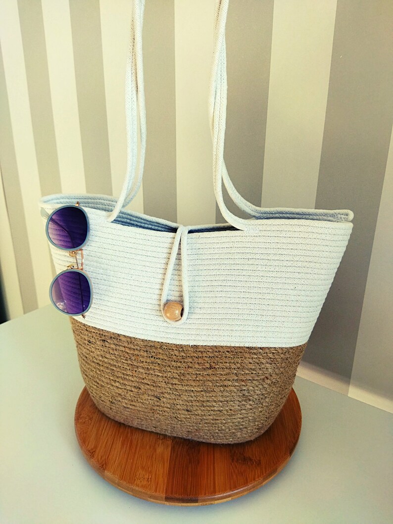Straw ,rope Bag, Straw, White, Beach Bag , Shoulder Bag , Handbag ...