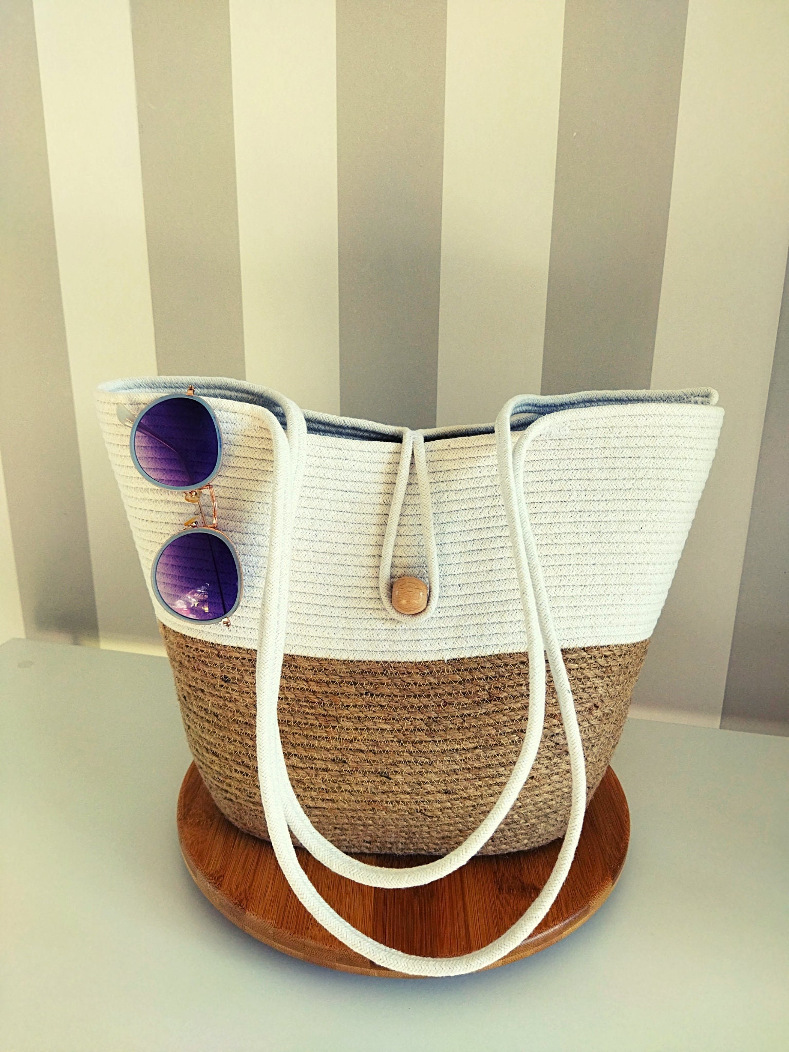 Straw ,rope Bag, Straw, White, Beach Bag , Shoulder Bag , Handbag ...