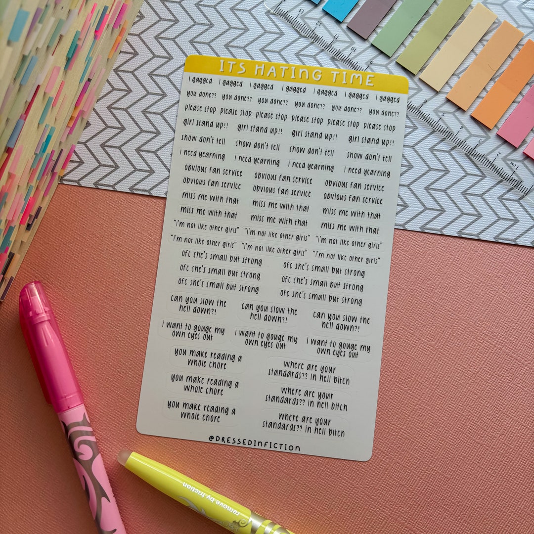 It's Hating Time Sticker Sheet, Book Annotating Stickers - Etsy