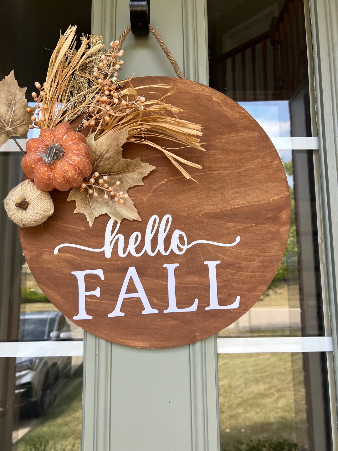 Hello Fall Round Wood Door or Wall Hanger - Etsy