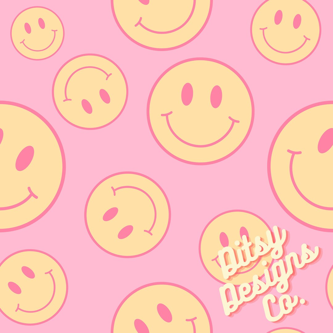 Pink Smiley Seamless Design, Pink Girly Pattern, Digital Seamless ...