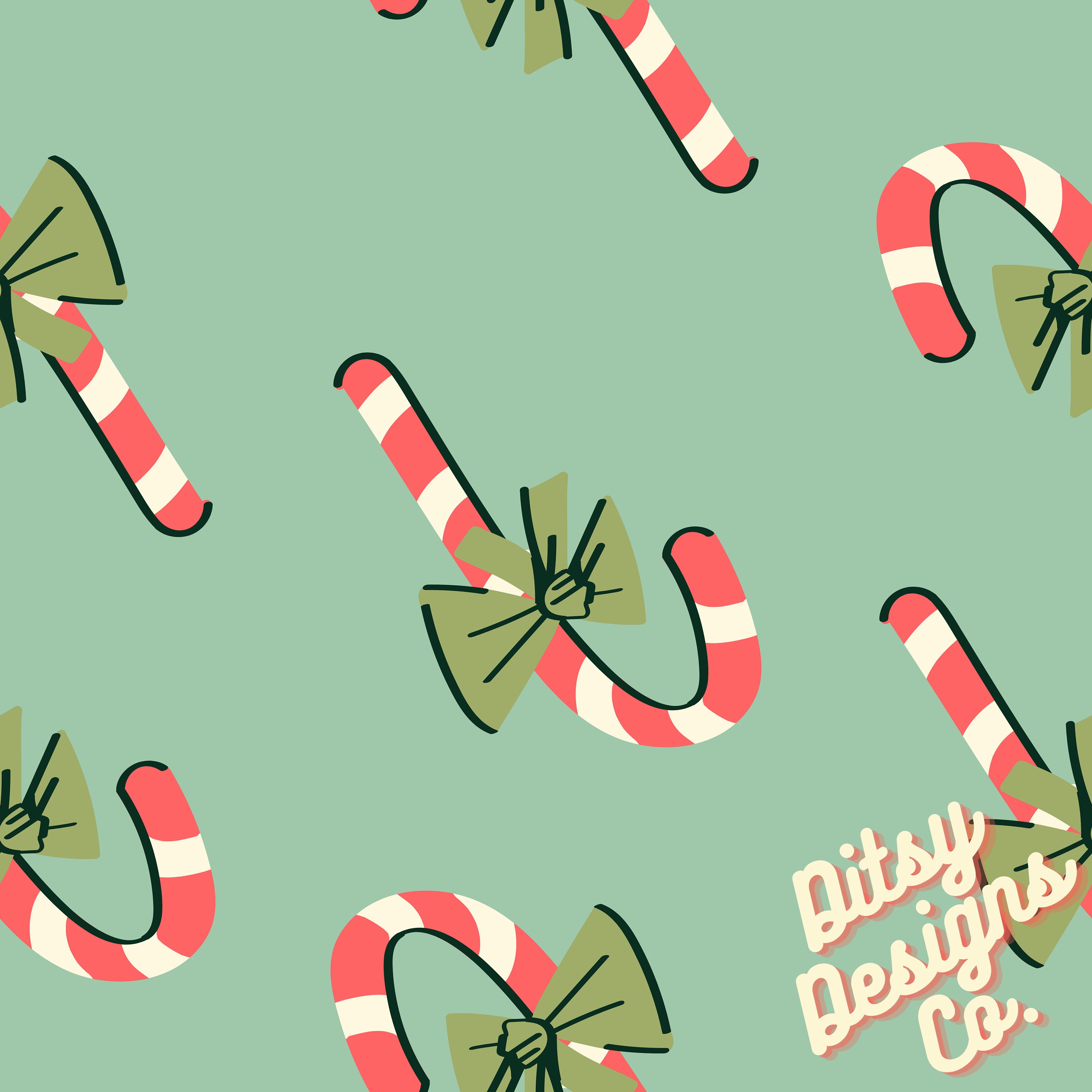 Candy Cane Bow Seamless Design, Christmas Pattern, Digital Seamless ...