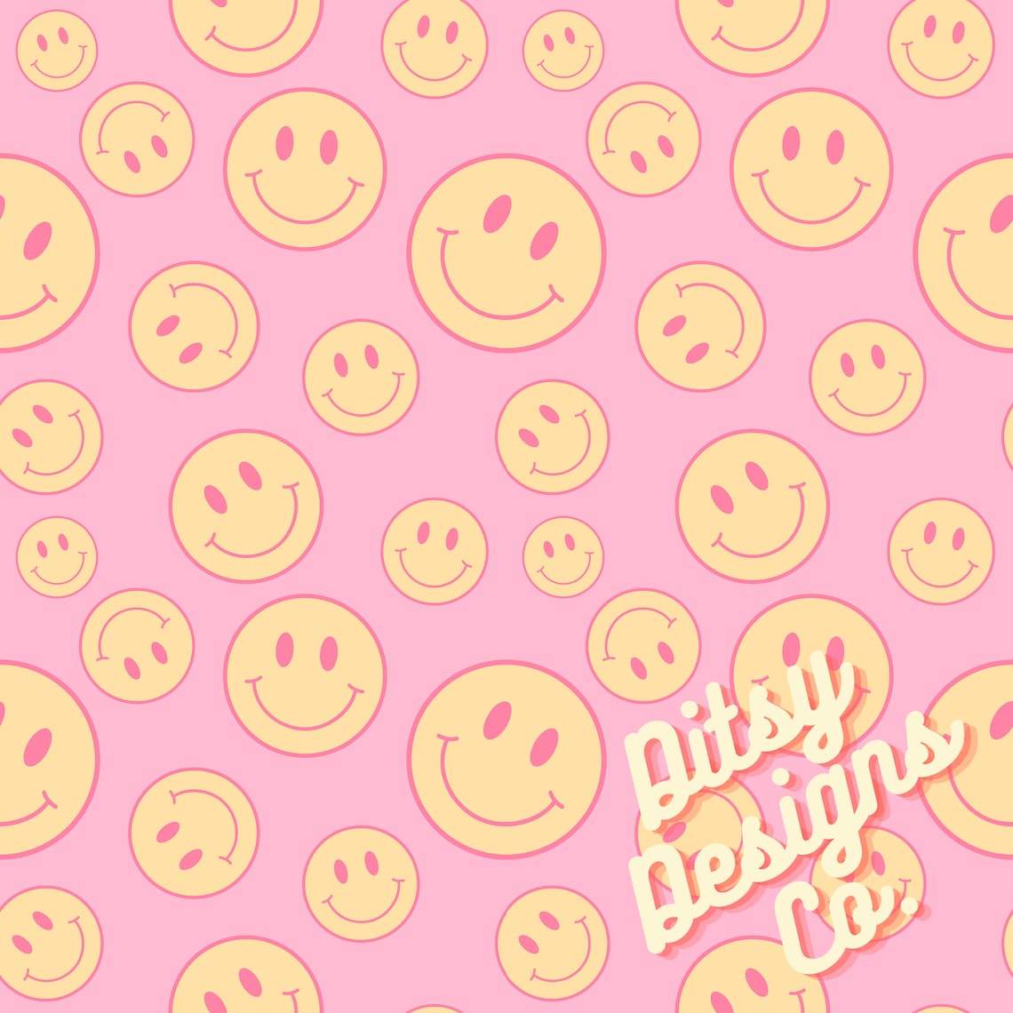 Pink Smiley Seamless Design, Pink Girly Pattern, Digital Seamless ...