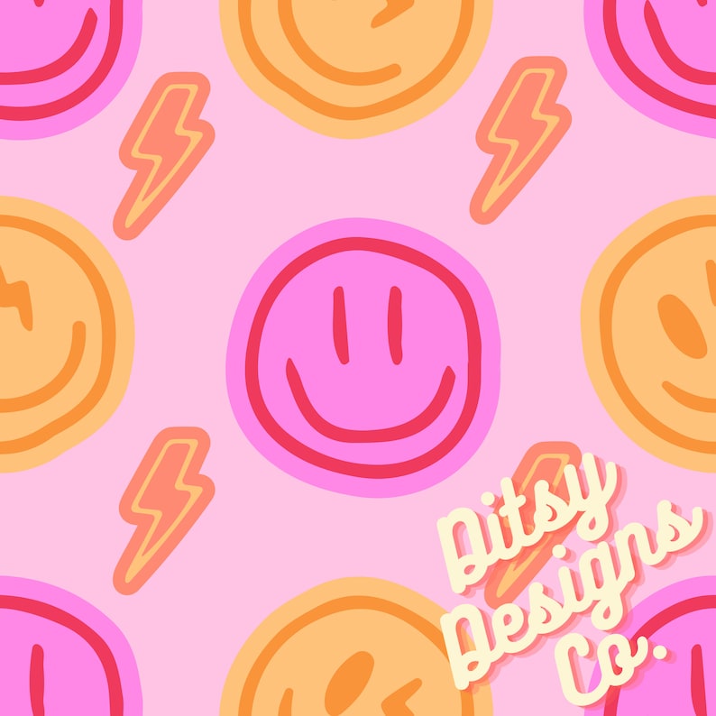 Neon Smiley Seamless Design, Neon Pattern, Digital Seamless Design ...