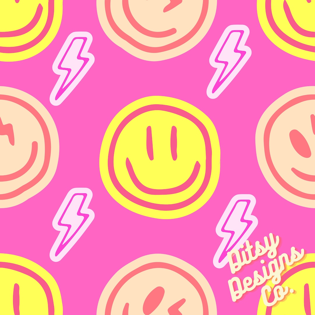 Neon Smiley Seamless Design, Neon Girly Pattern, Digital Seamless ...