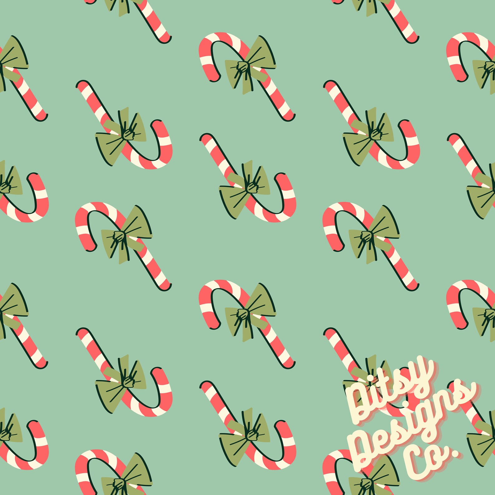 Candy Cane Bow Seamless Design, Christmas Pattern, Digital Seamless ...
