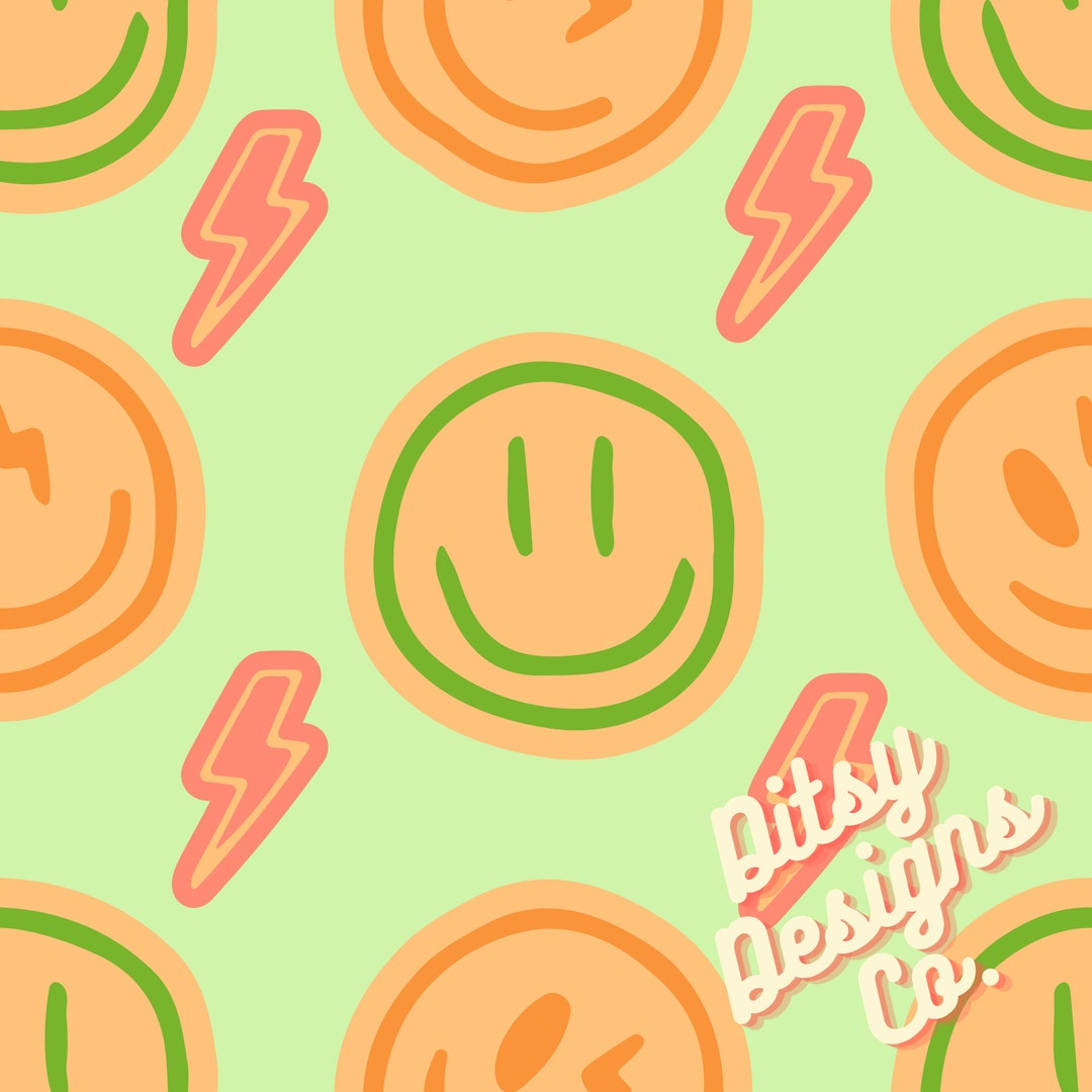 Neon Smiley Seamless Design, Neon Pattern, Digital Seamless Design ...