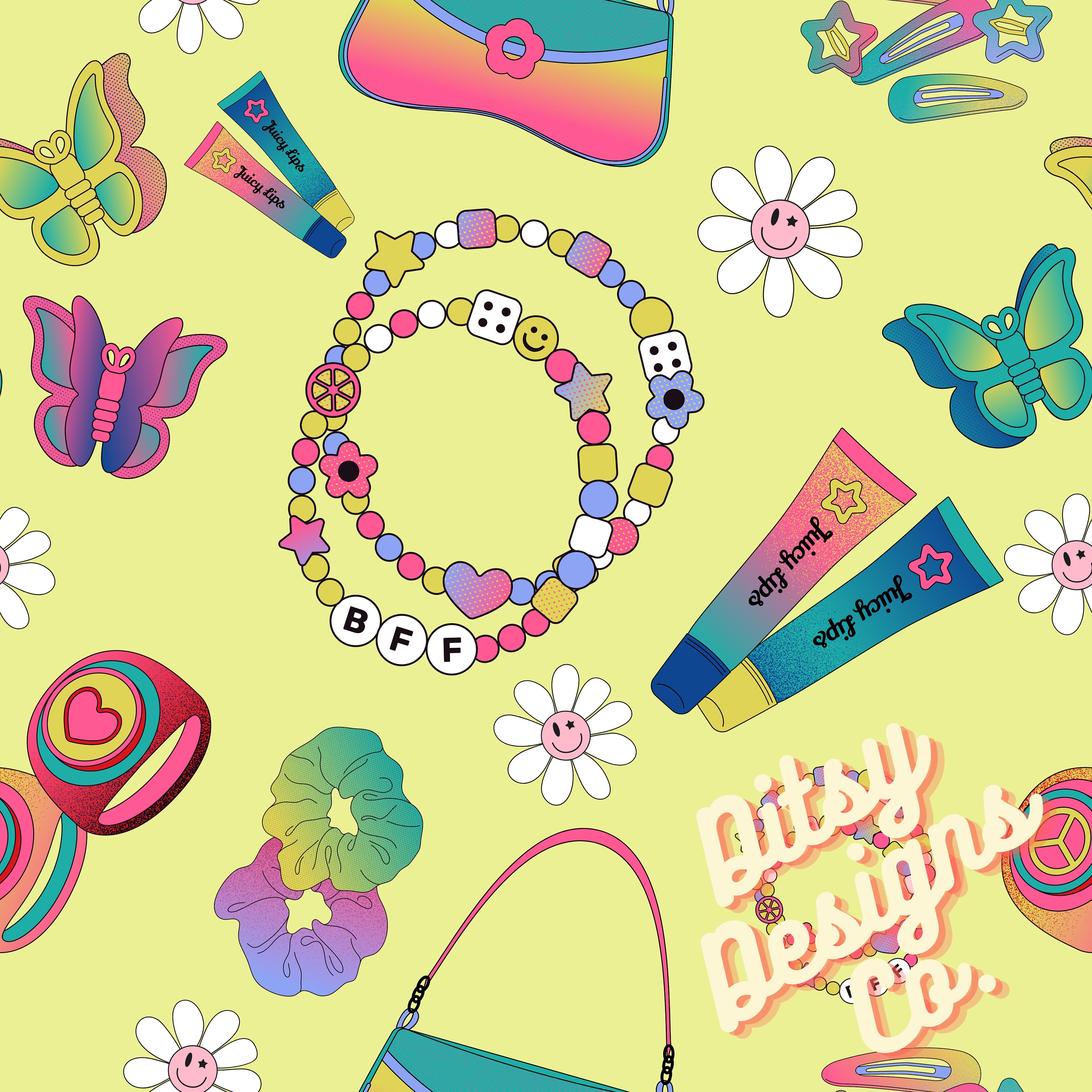 Y2K Accessories Seamless Design, Neon Girly Pattern, Digital Seamless ...