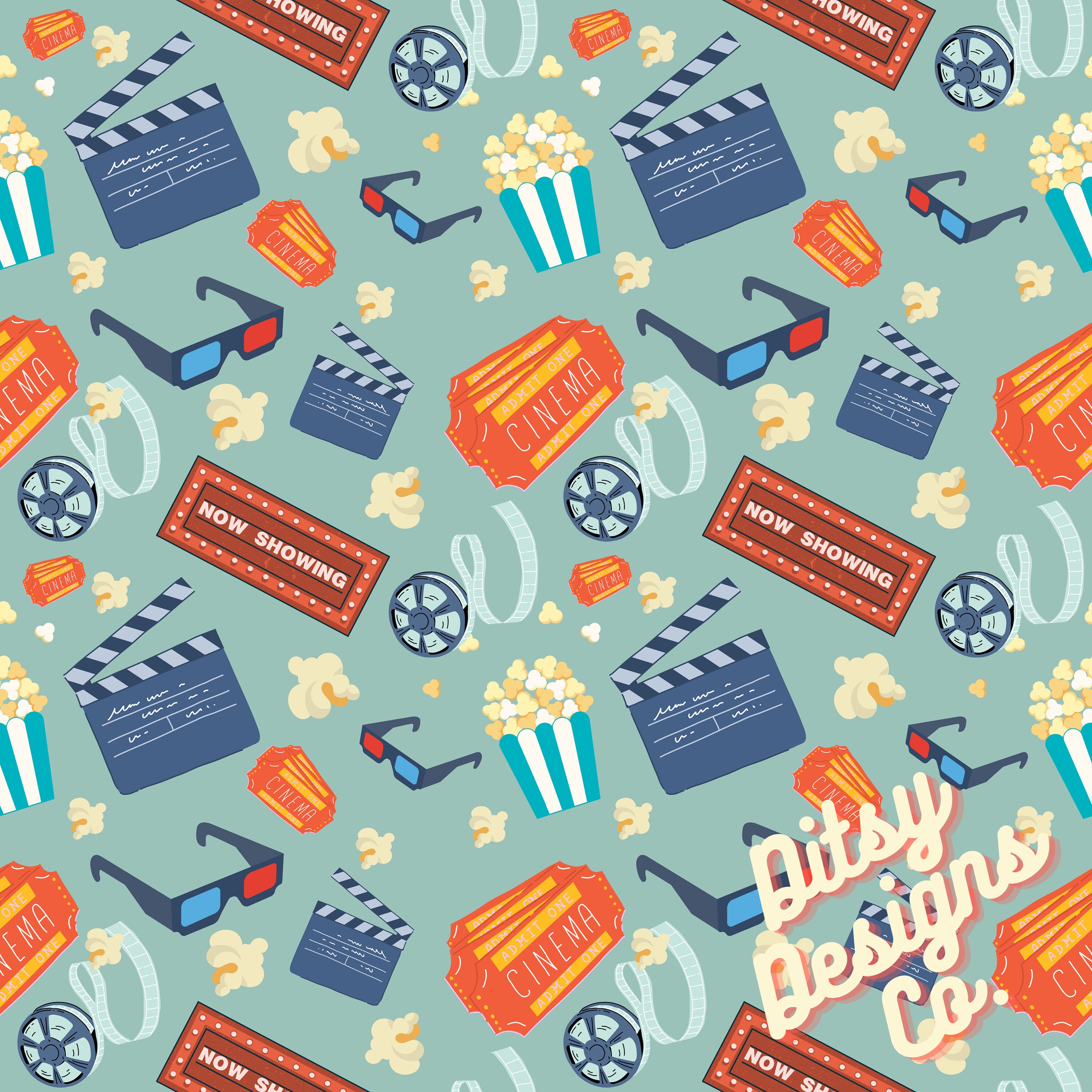 Night at the Movies Seamless Design, Movie Pattern, Digital Seamless ...