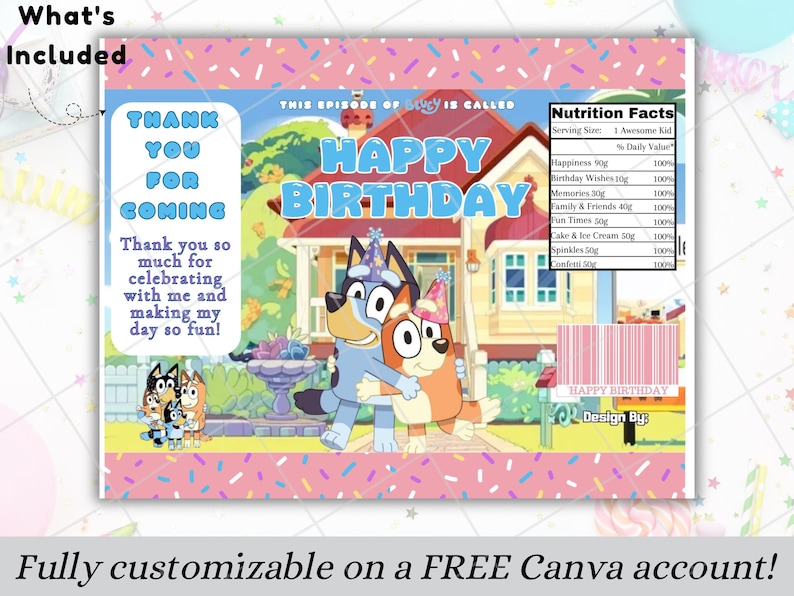 Kids Bluey Birthday Chip Bag Template: DIY Party Favor (digital ...