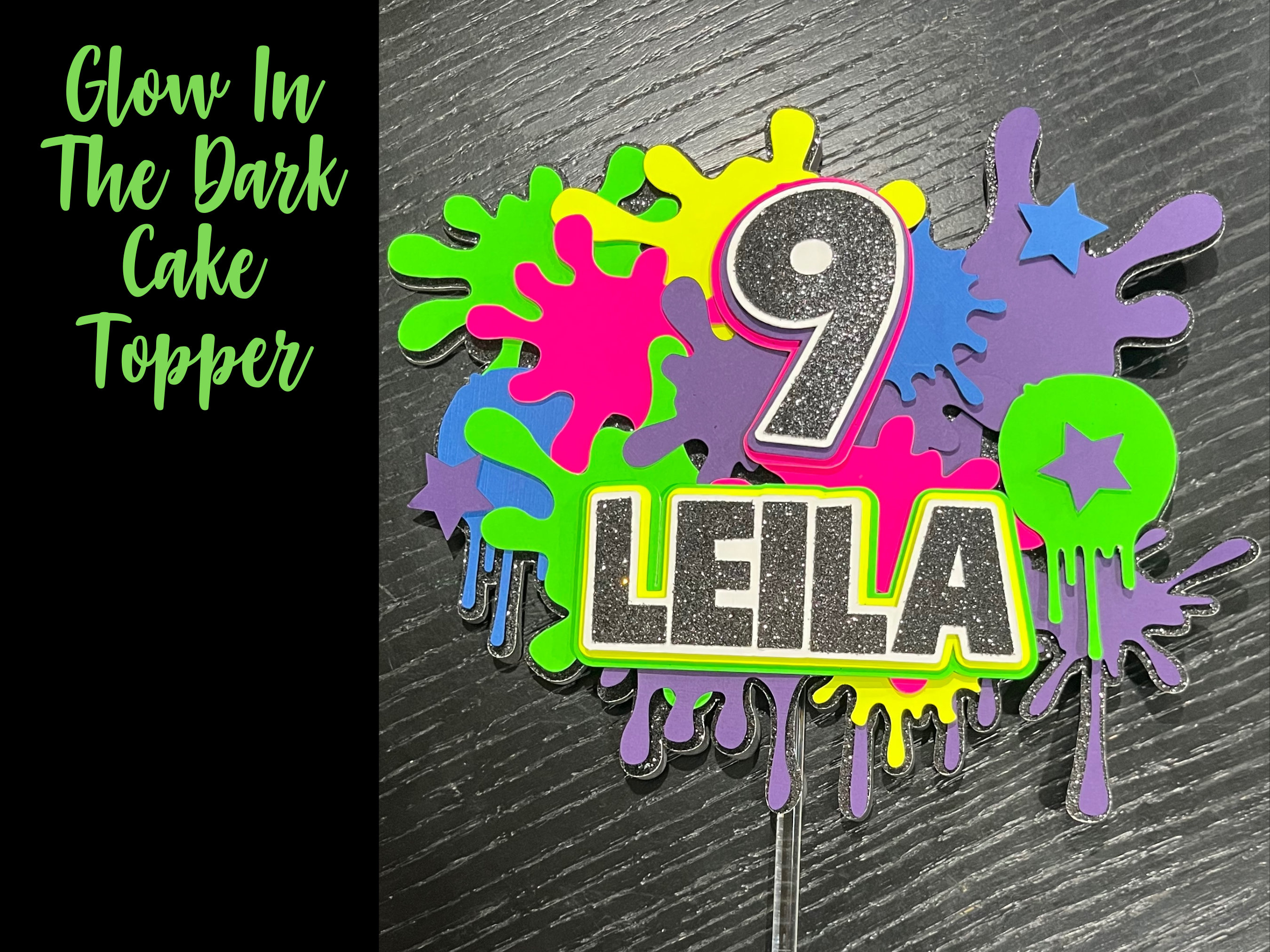 Glow in the Dark 3D Cake Topper, Paint Party Cake Topper, Neon Cake ...