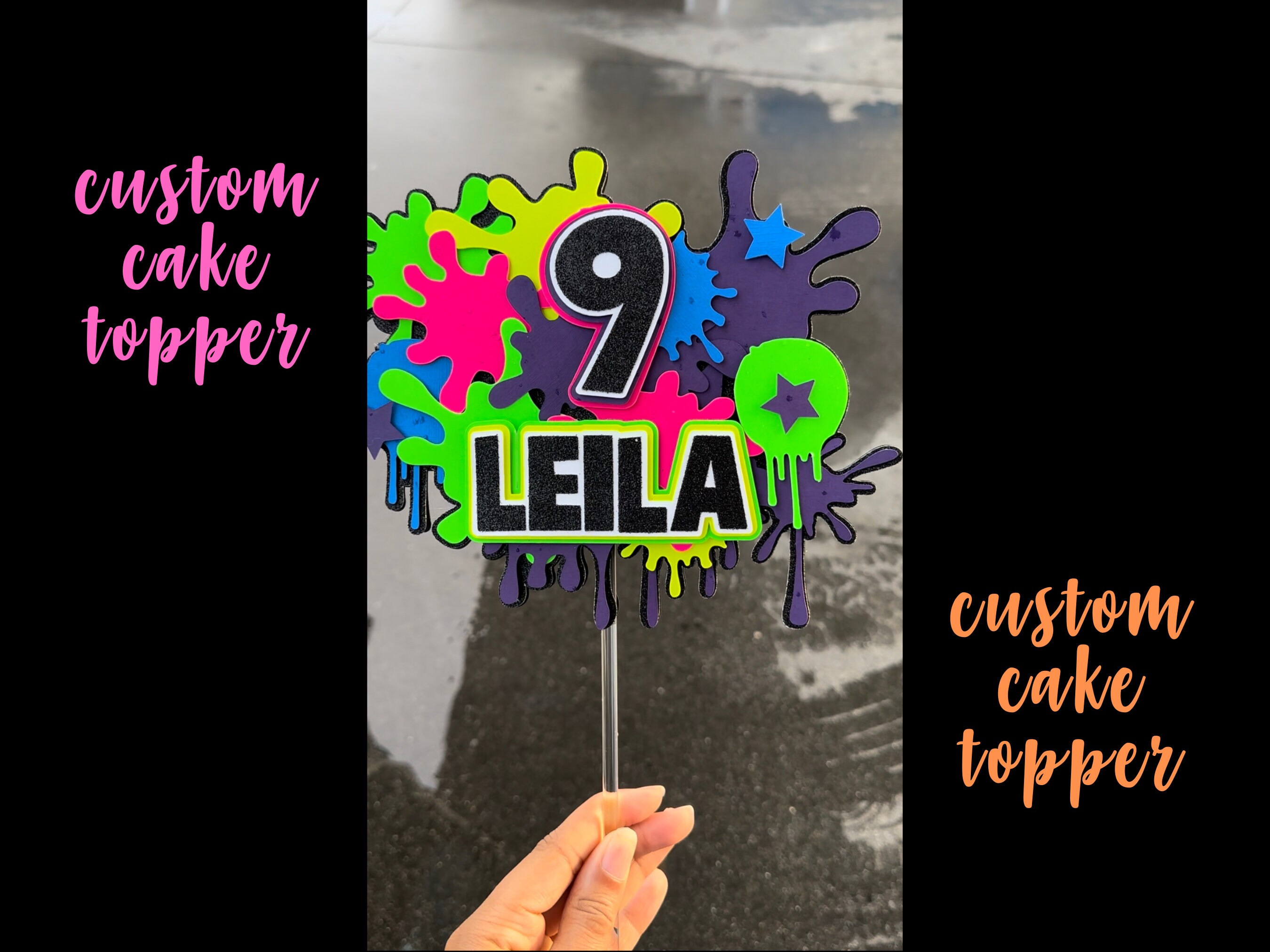 Glow in the Dark 3D Cake Topper, Paint Party Cake Topper, Neon Cake ...