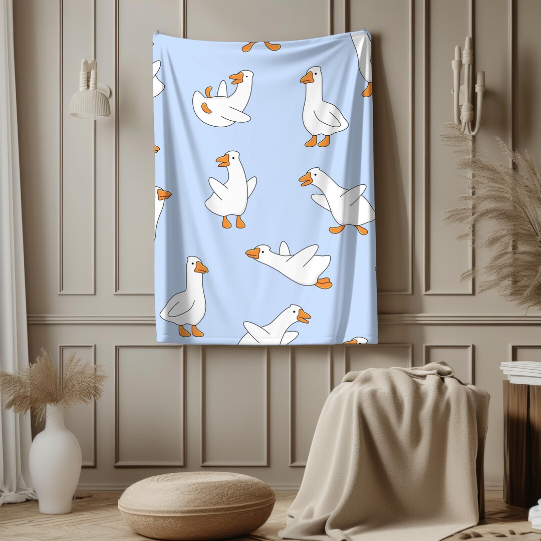 Cute Cartoon Goose Blanket - Funny Porch Goose Throw - Cozy Light Blue ...