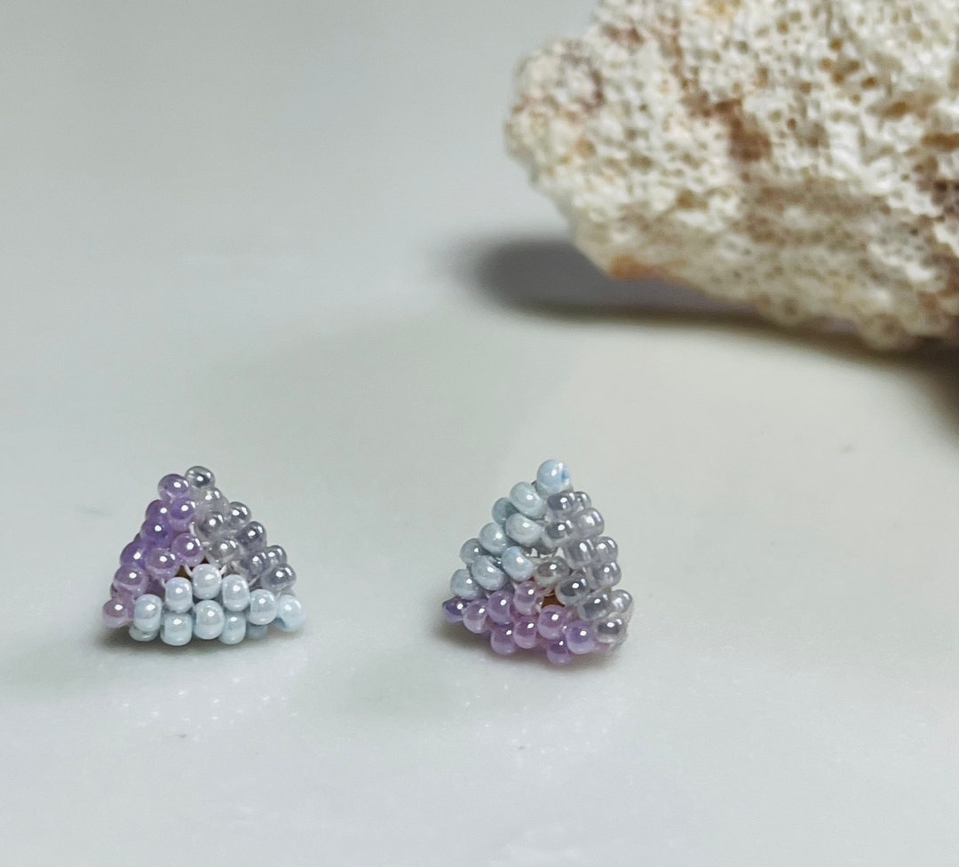 Cute Triangle Studs, Hypoallergenic Stud Earrings, Beaded Stud Earrings ...