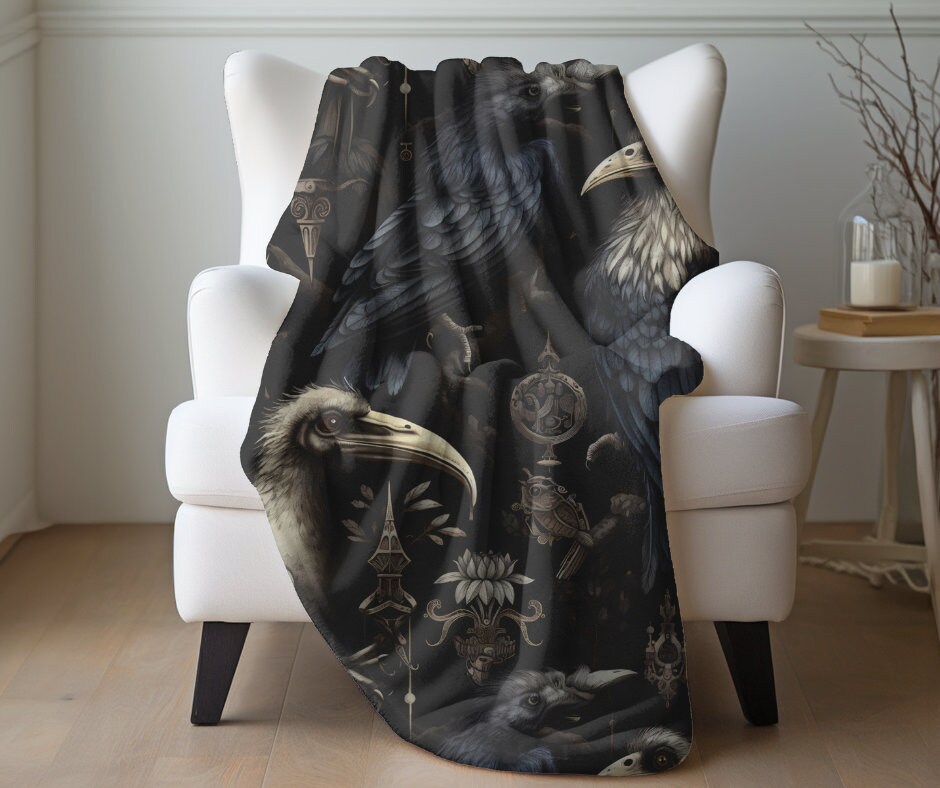 Halloween Blanket Crow Raven Cottagecore Velveteen Plush Blanket - Etsy