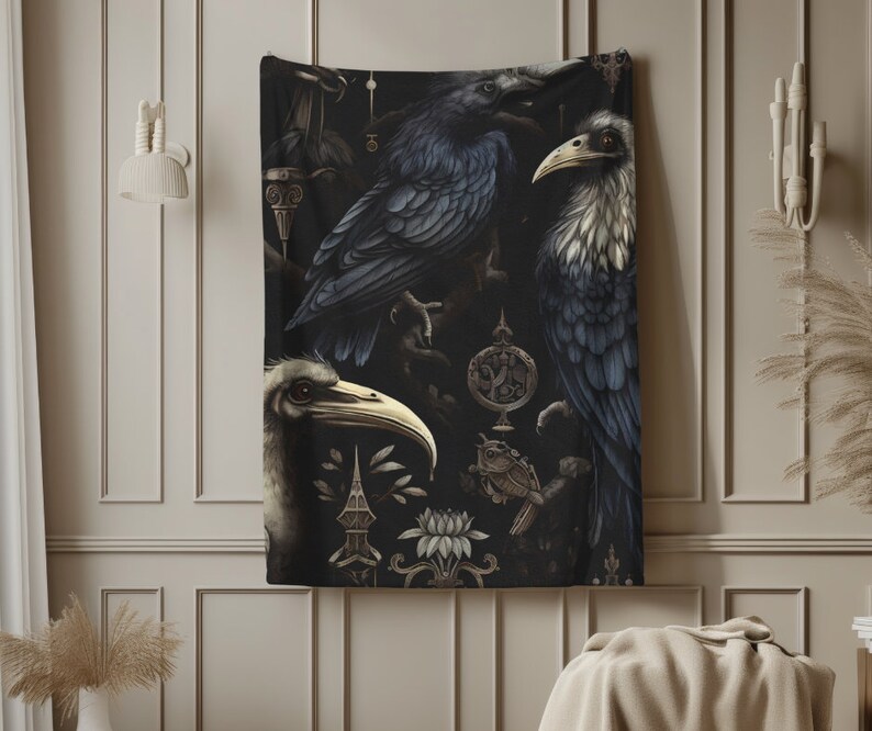 Halloween Blanket Crow Raven Cottagecore Velveteen Plush Blanket - Etsy