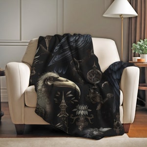 Halloween Blanket Crow Raven Cottagecore Velveteen Plush Blanket - Etsy