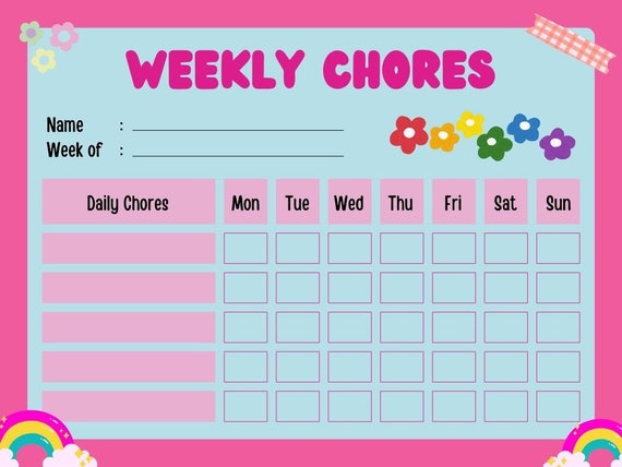 Weekly Chore Chart for Kids PRINTABLE - Etsy
