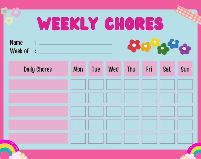 Editable Cleaning Chart for Kids! - Etsy Canada
