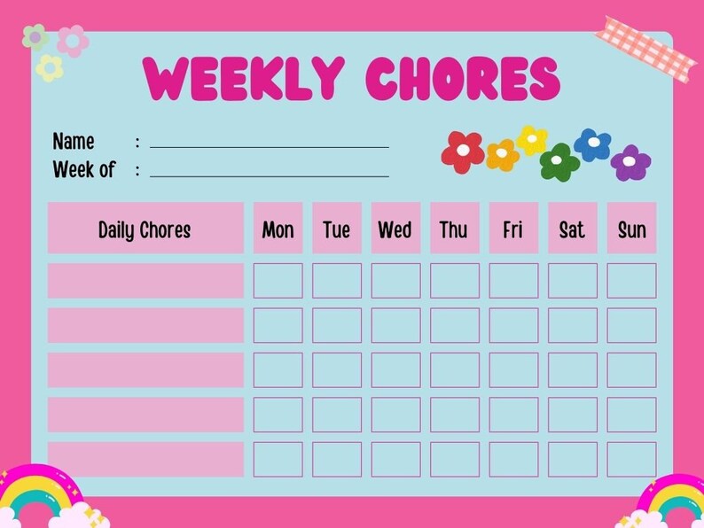 Weekly Chore Chart for Kids! PRINTABLE - Etsy
