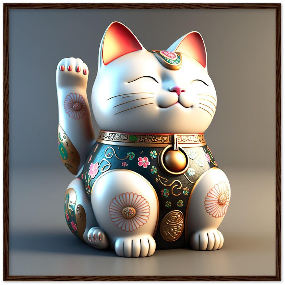 Lucky Cat, Maneki Neko, Beckoning Cat, Wooden Frame, Office Decor ...