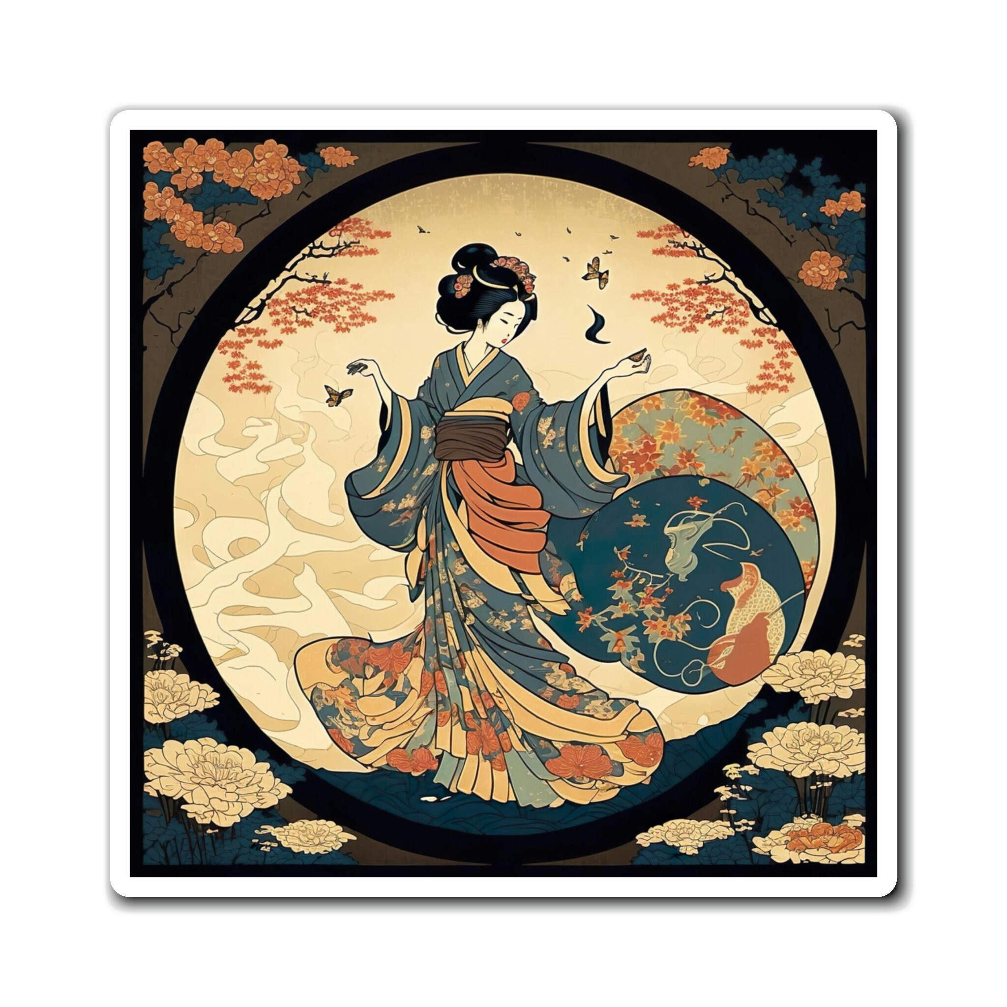 Dancing Geisha, Magnet, Ukiyo-e, Ukiyo-e Art, Japanese Art, Geisha, Kimono, Refrigerator Magnet ...