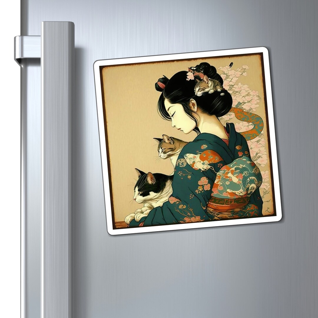 Geisha With Cats, Magnet, Ukiyo-e, Ukiyo-e Art, Japanese Art, Cat Art ...