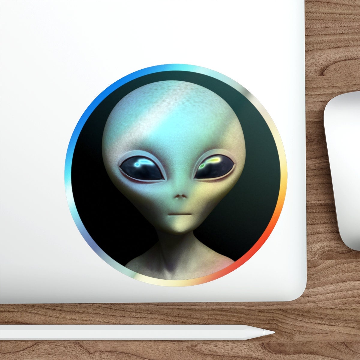 Alien Sticker Alien Holographic Die-cut Sticker Grey Alien - Etsy