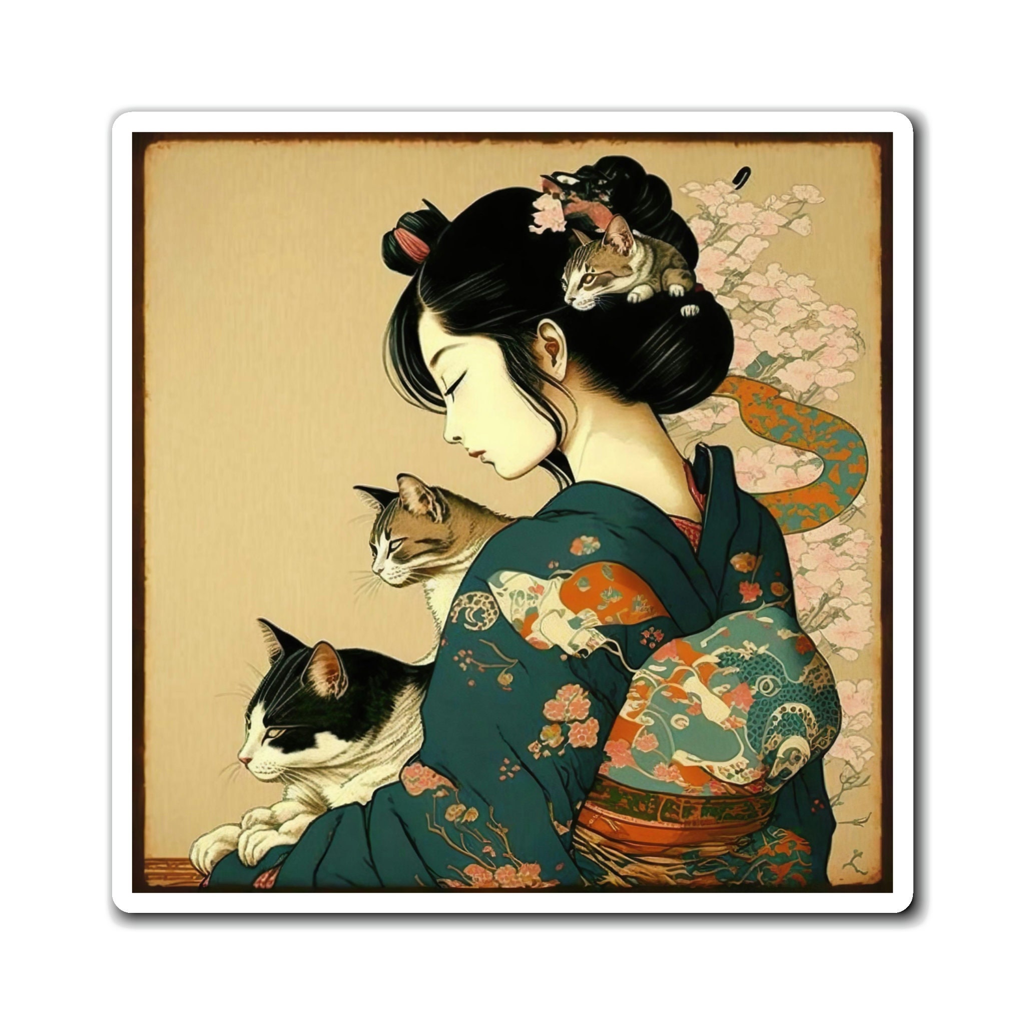 Geisha With Cats, Magnet, Ukiyo-e, Ukiyo-e Art, Japanese Art, Cat Art ...