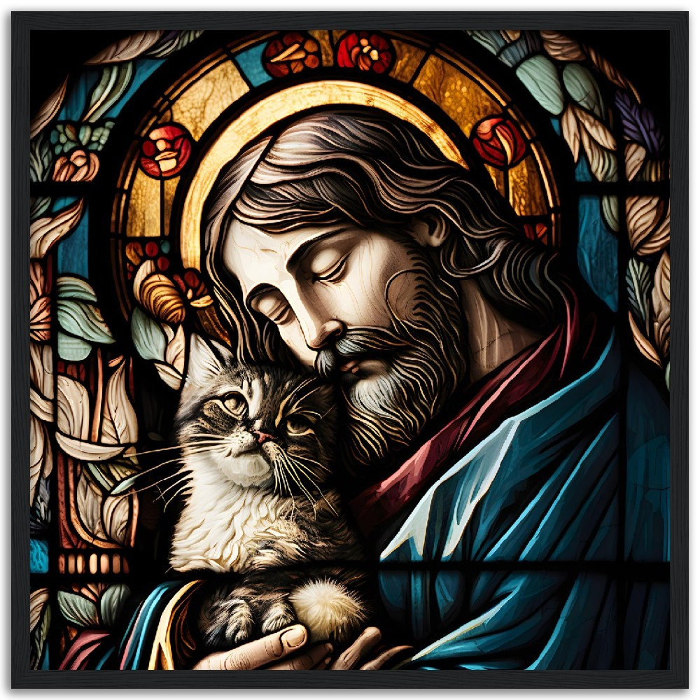 Jesus and Cat on Stained Glass, Wall Art, Wall Decor, Cat Gifts ...