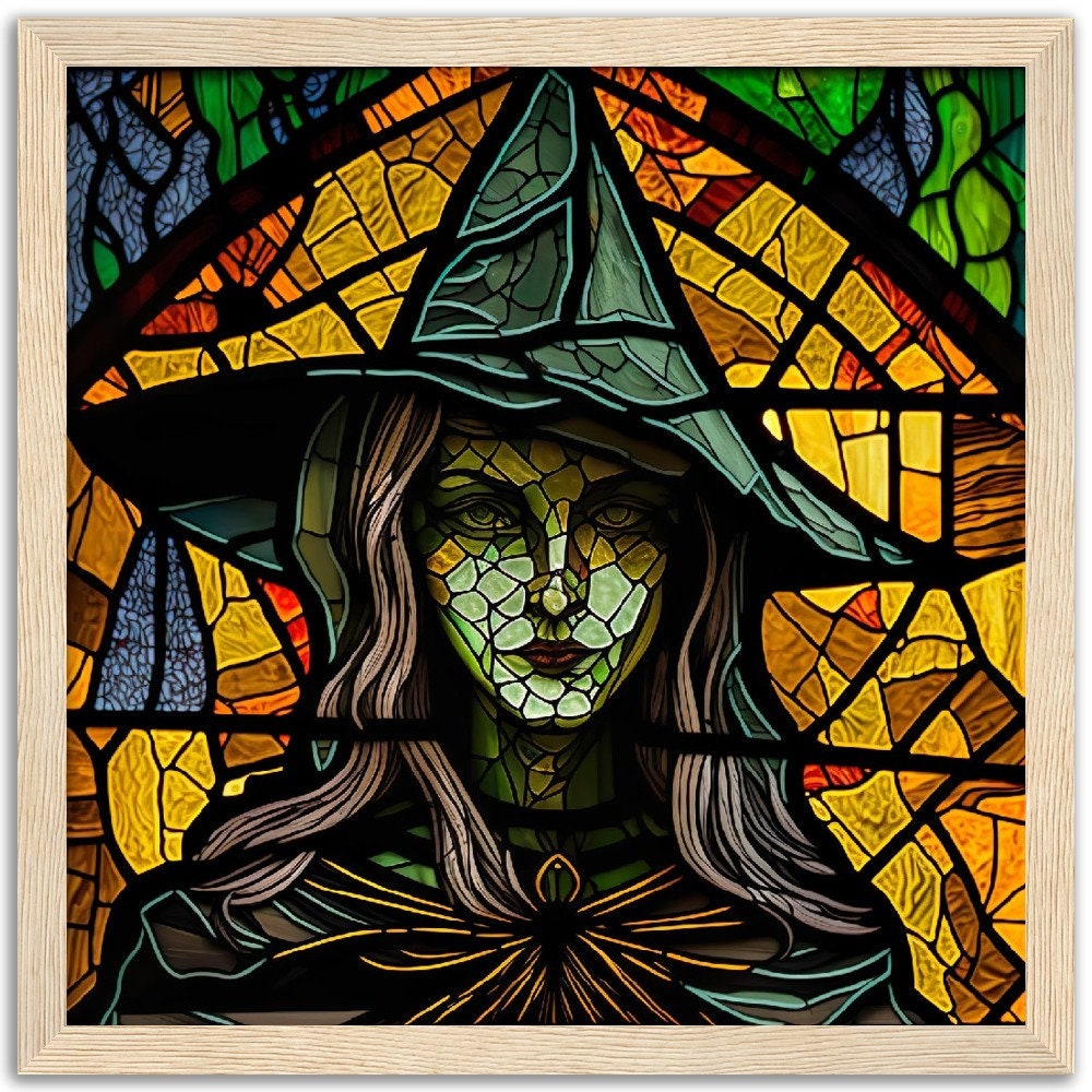 Witch on Stained Glass, Witch Wall Art, Witchy Decor, Home Decor ...