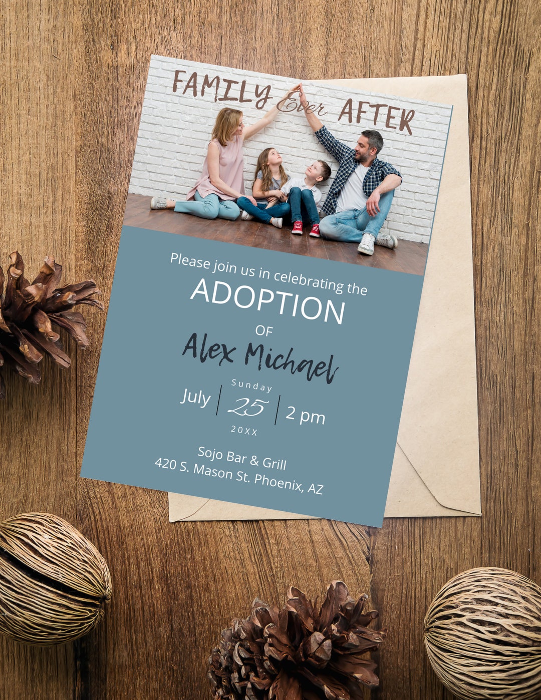 Family Ever After Family Photo Adoption Celebration Invitation Self ...