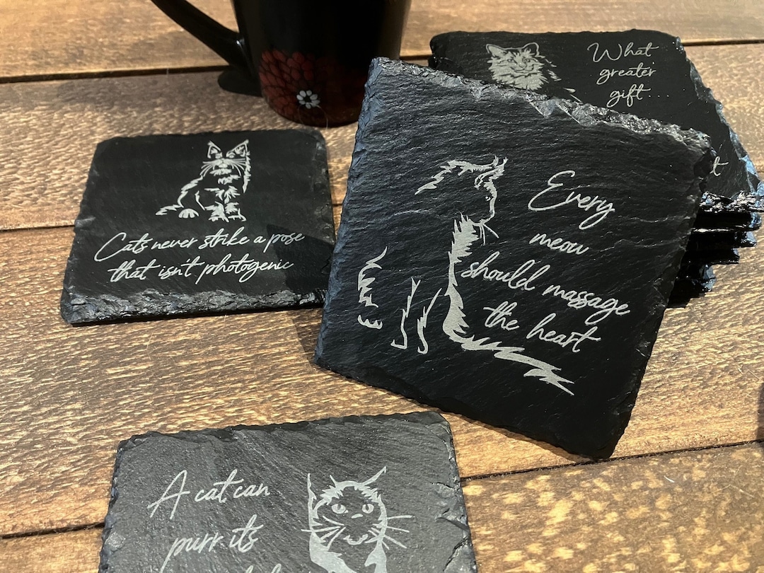 Cat Drink Stone Slate Coasters (x4) | Cat Body Mix Pack | Modern Home ...
