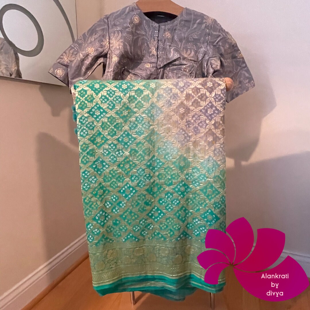 Double Shade Bandhani Benarasi Saree With Embroidered Blouse - Etsy