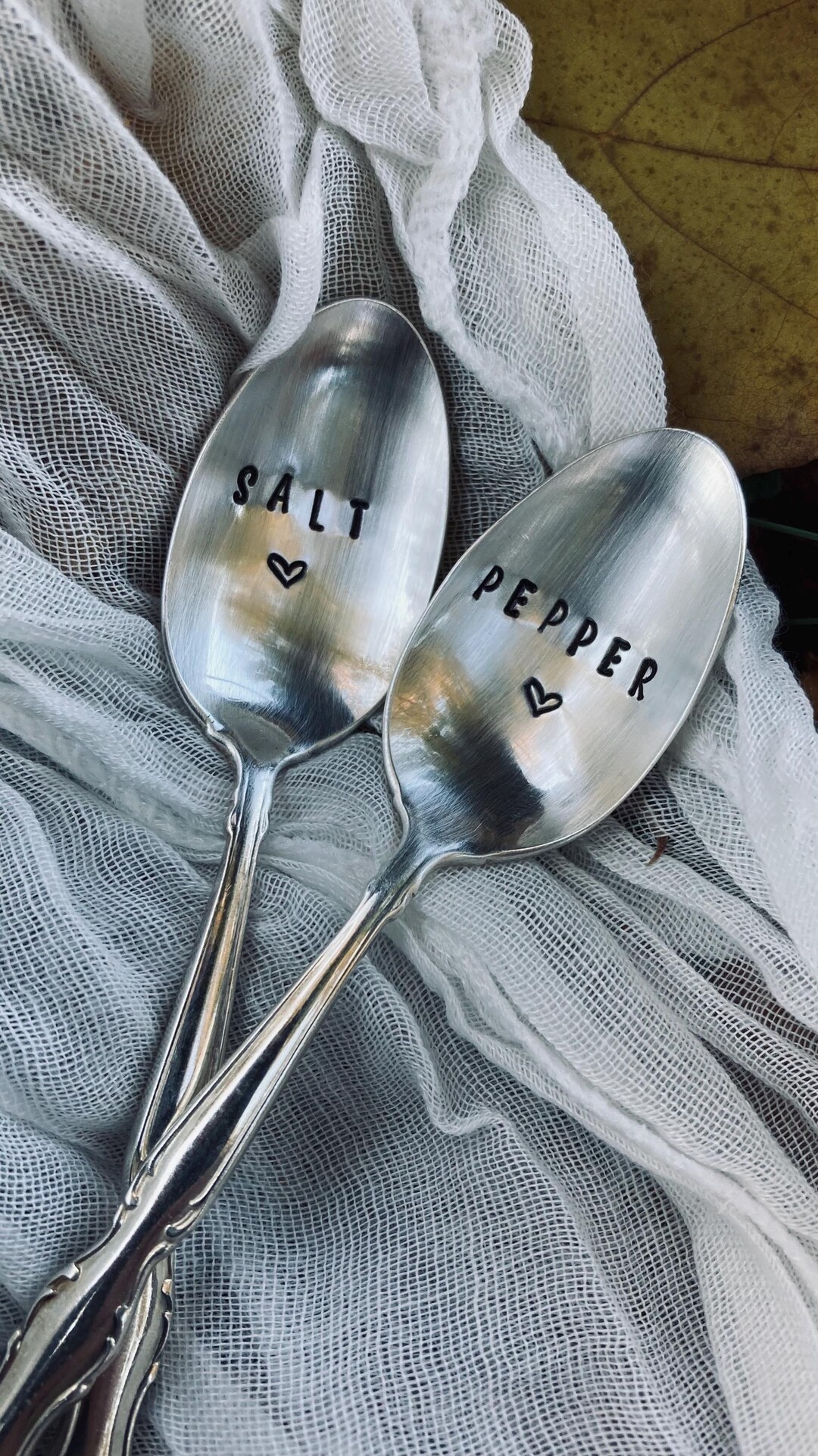 SALT AND PEPPER - Hand Stamped Spoons - Demitasse Spoons - Spice Spoon ...