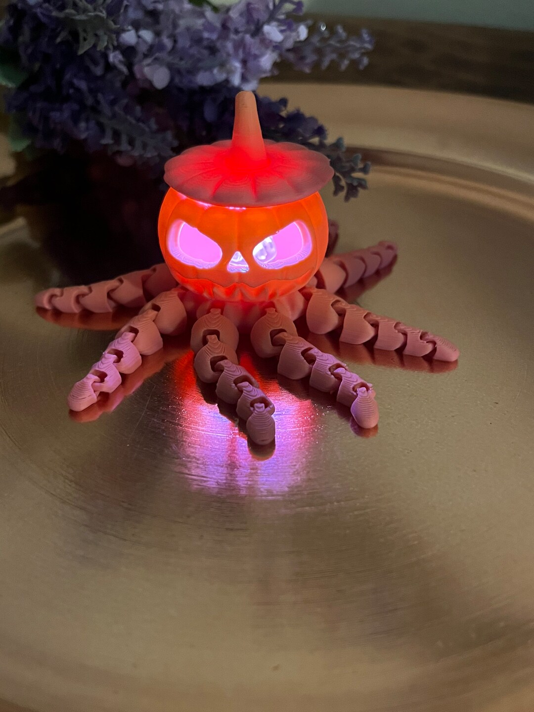 Octo-pumpkin, Articulated Octopus, Fidget Toy, Light up Halloween Decor ...