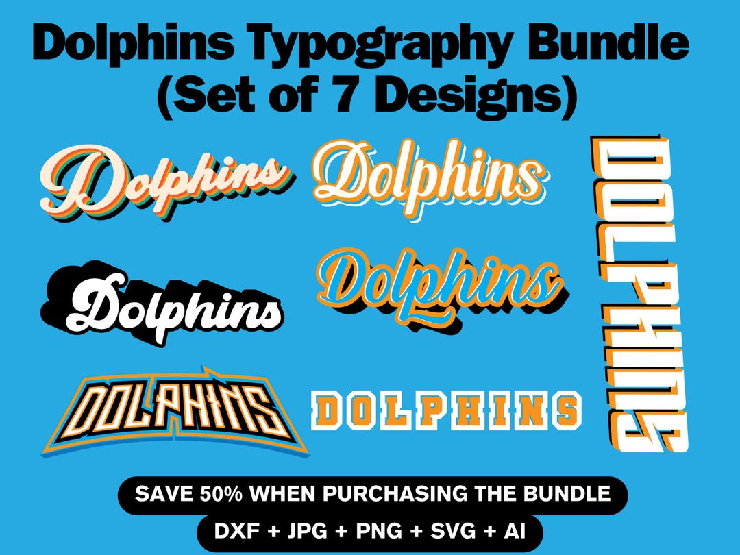Dolphins Typography Design Bundle, Fully Editable Football SVG, PNG ...