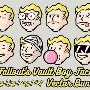 Fallout Vault Boy Faces Vector Art, Transparent SVG & PNG Digital ...