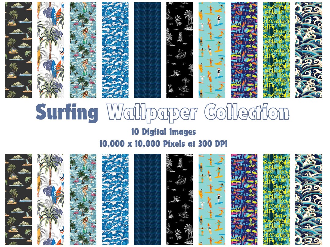 Surfing Patterns Digital Paper Collection Summertime Surfboard ...