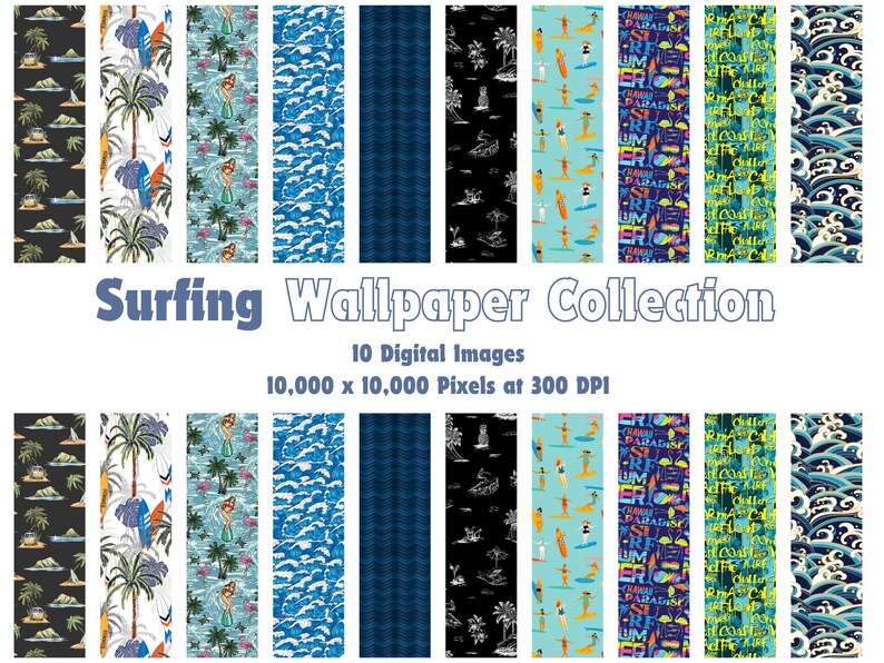 Surfing Patterns Digital Paper Collection Summertime Surfboard ...