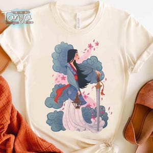Disney Mulan Half Girl Half Warrior Portrait Floral Shirt, Mulan ...